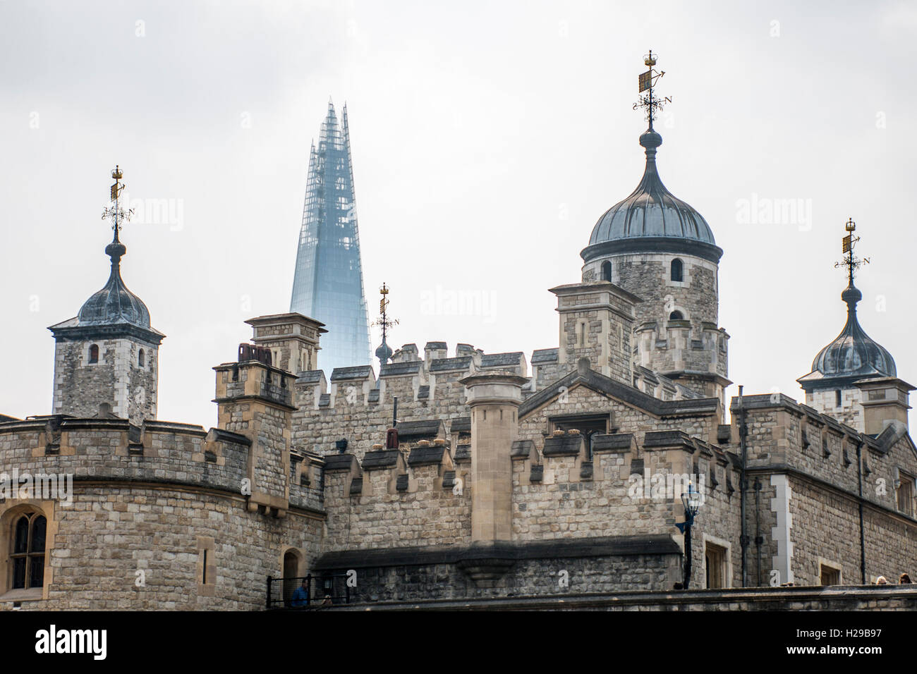 London City Tower palace the shard background contrast modern Stock ...