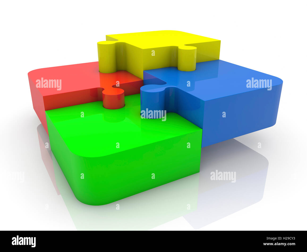 Four puzzle pieces in various colors on white Stock Photo - Alamy