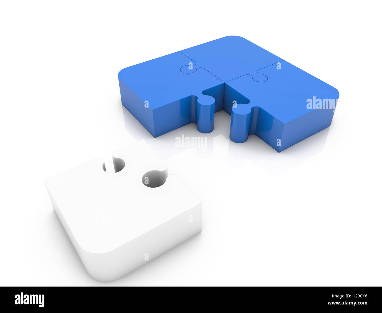 Four puzzle pieces in white and blue colors on white Stock Photo - Alamy