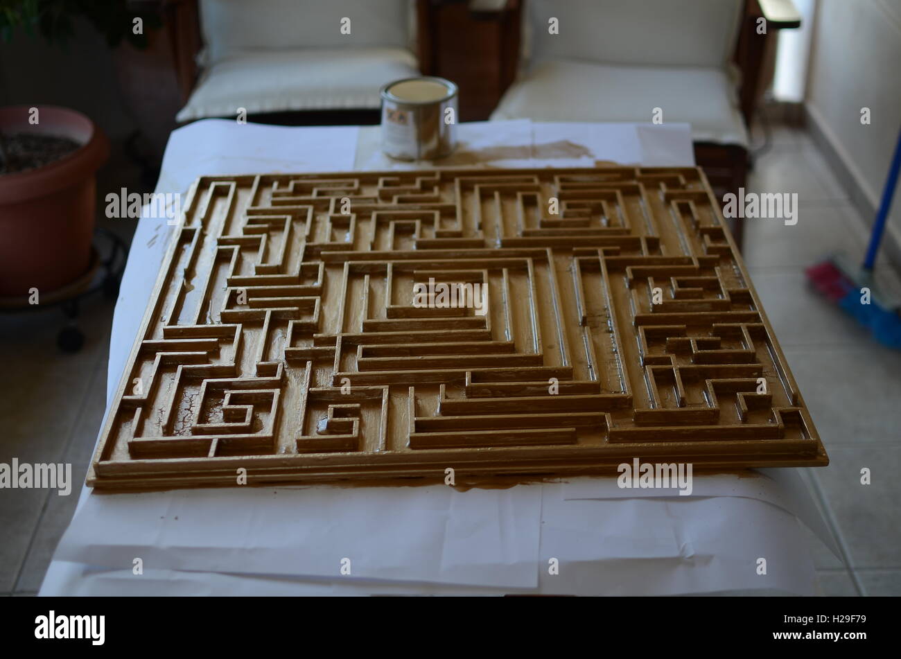 Pictures taken during the construction of handmade wooden labyrinths ...