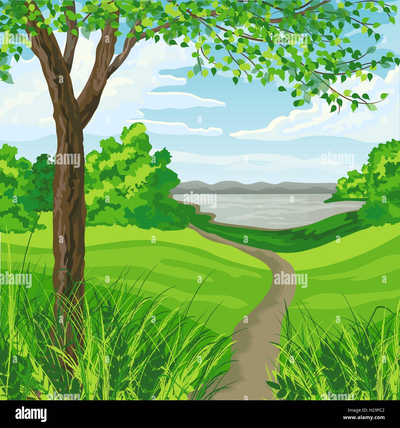 Beautiful lake tree trunk Stock Vector Images - Alamy