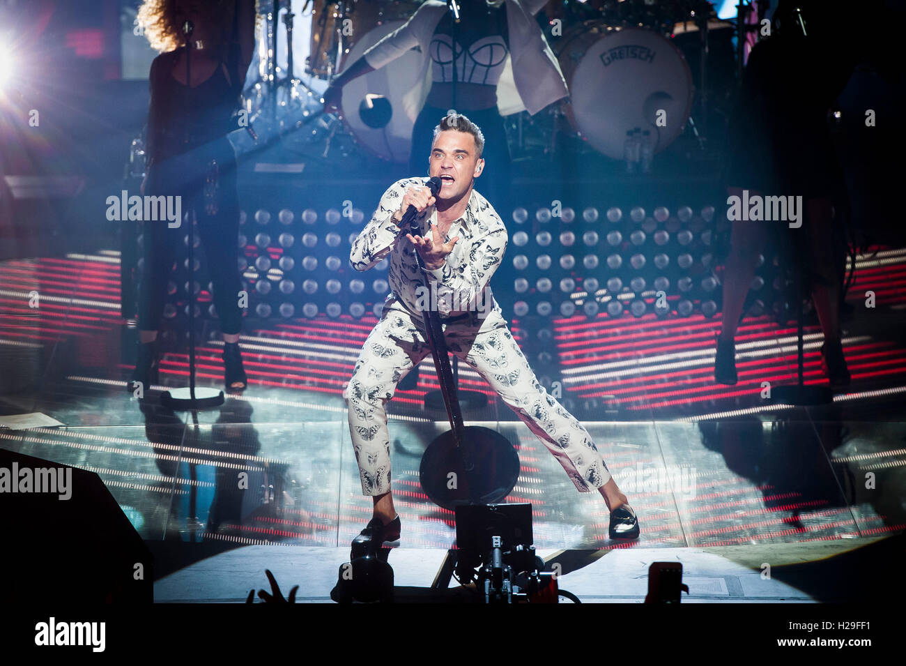 Robbie Williams performs live on stage as part of the Apple Music ...