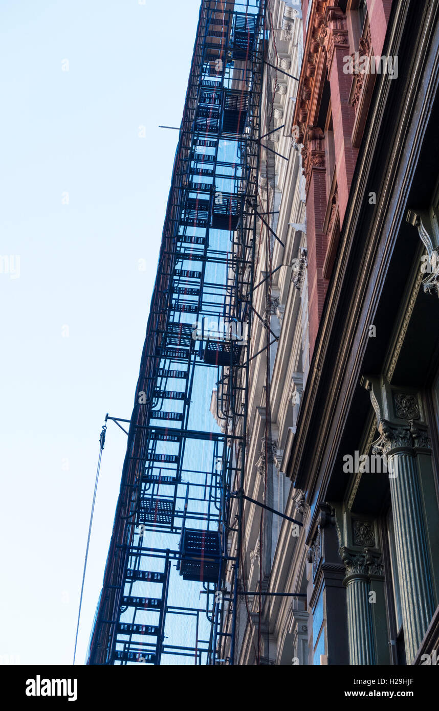 New fire escape being installed on an old building in Lower Manhattan ...