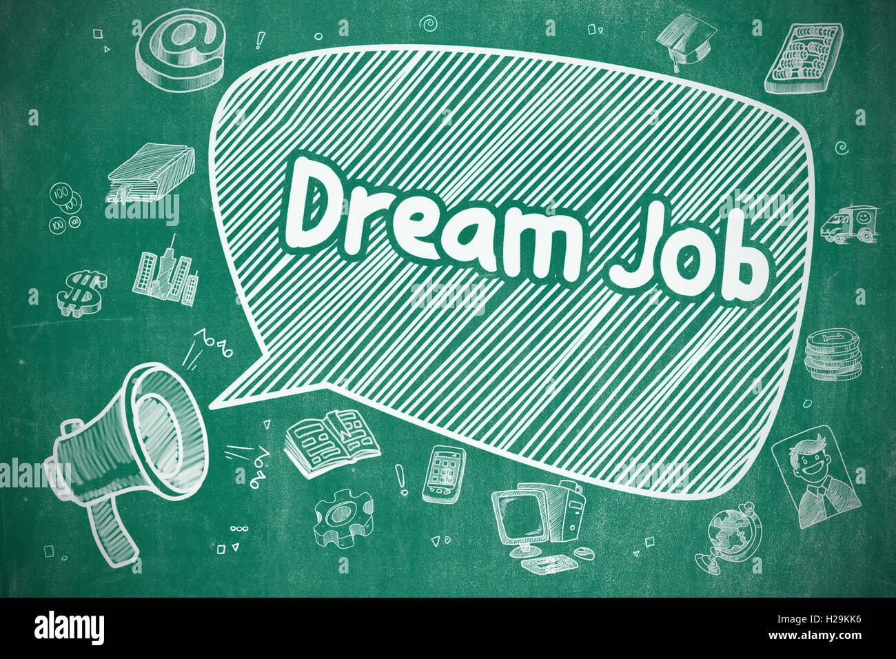 Dream Job - Cartoon Illustration on Blue Chalkboard Stock Photo - Alamy