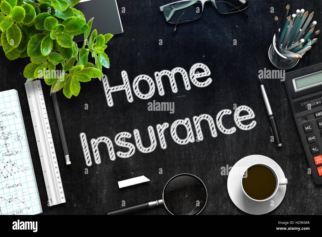 Home Insurance on Black Chalkboard. 3D Rendering Stock Photo - Alamy