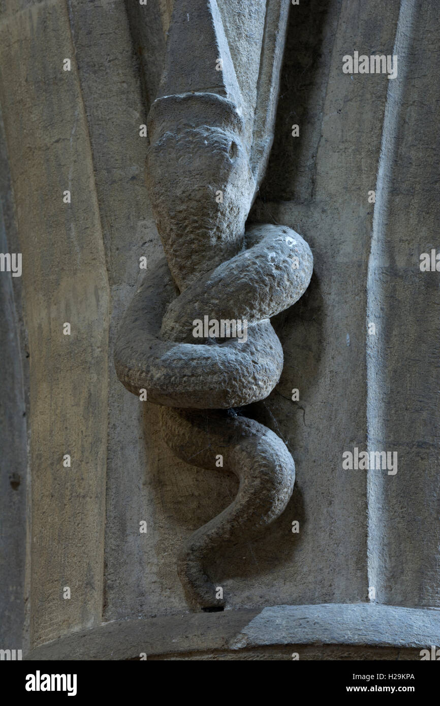 Snake carving in St. Bartholomew`s Church, Ducklington, Oxfordshire ...