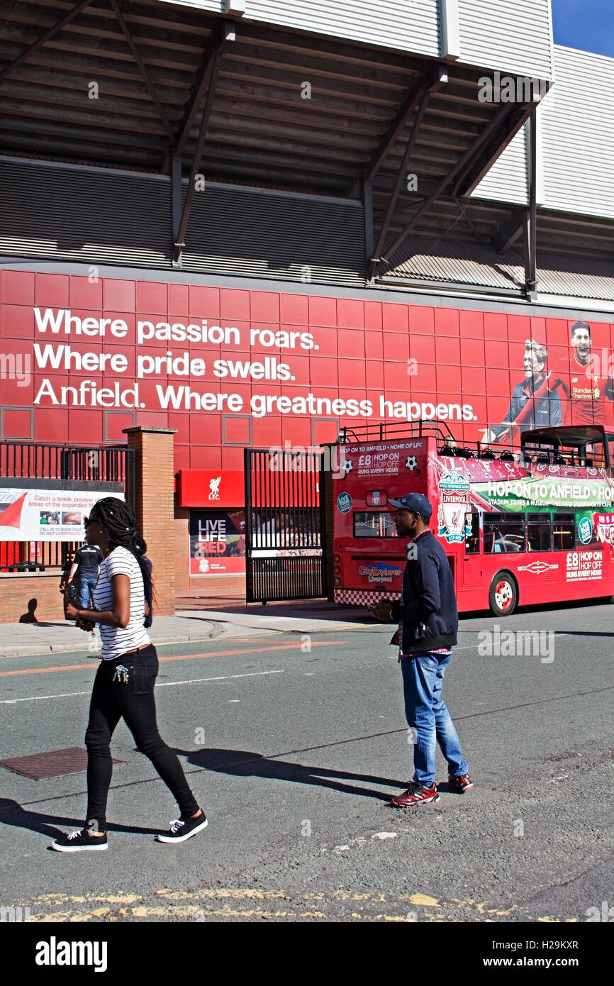 Liverppol Football Club Kop entrance with City Exporer Anfield Bus ...
