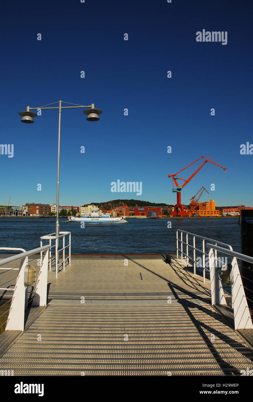 Sweden, Gothenburg, Goteborg, River, Ferry Pier, Ferry, Crane Stock ...