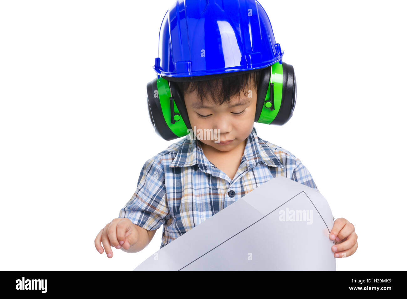 Adorable future engineer over a white background Stock Photo - Alamy