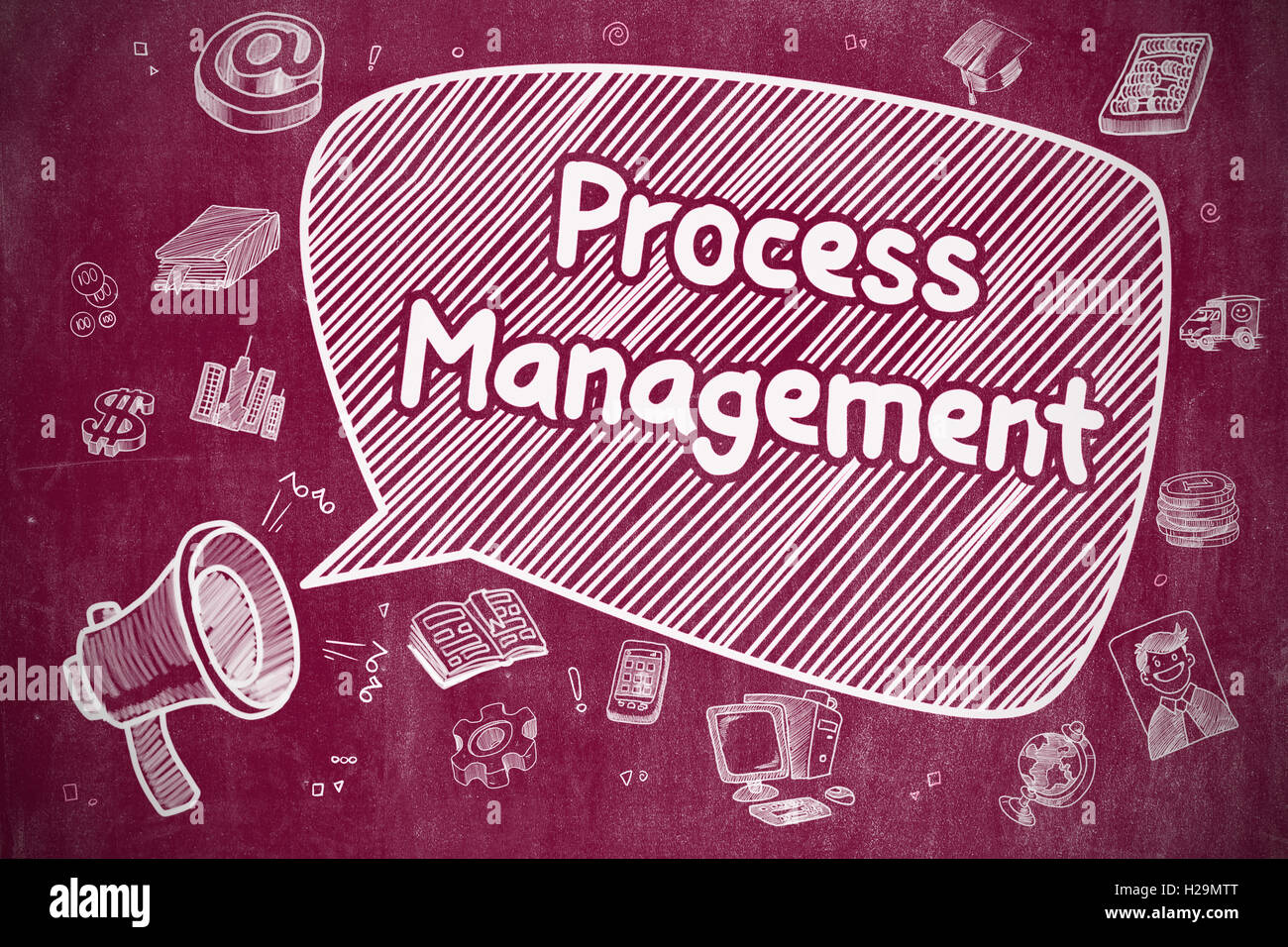 Process Management - Doodle Illustration on Red Chalkboard Stock Photo ...