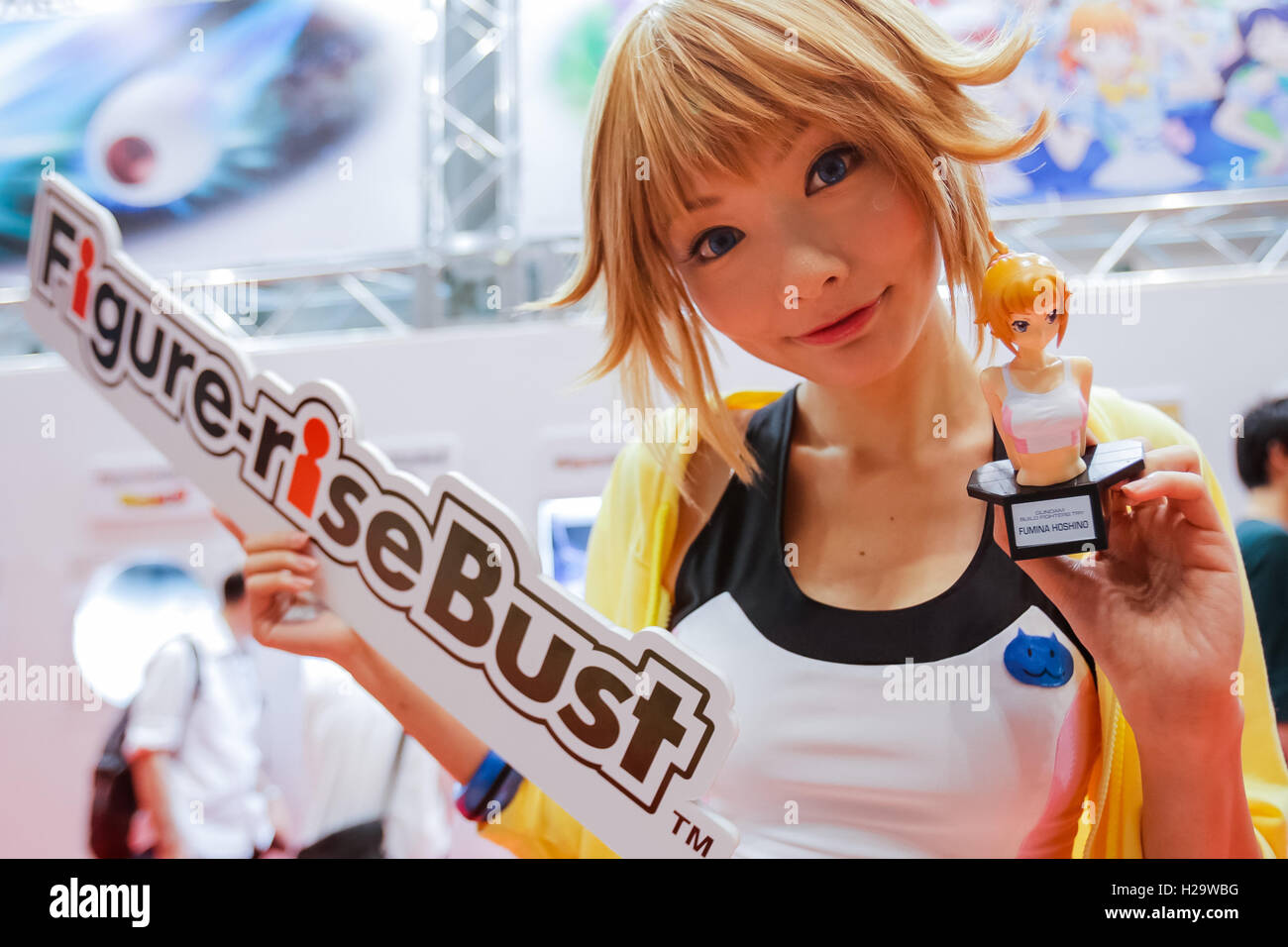 An exhibitor poses for a photograph at the 56th All Japan Model & Hobby ...