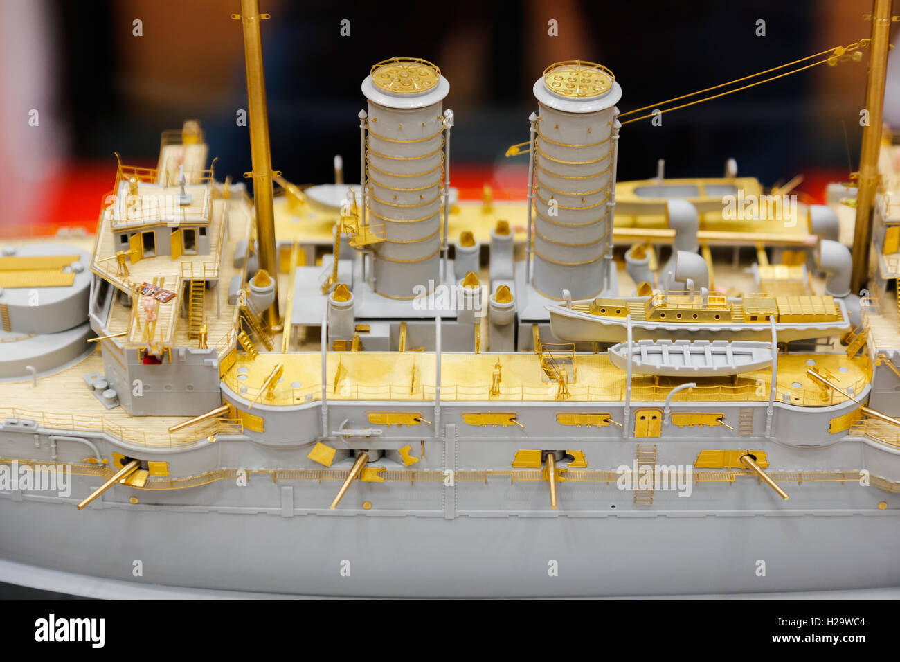 A replica of the Japanese battleship Mikasa on display at the 56th All ...