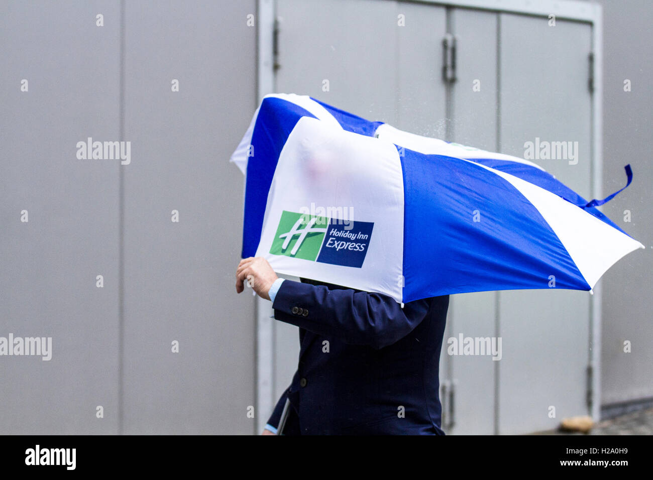 Strong winds rain at Labour Conference, Liverpool, Merseyside: Sept ...