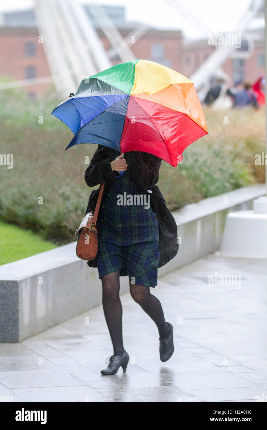 Strong winds and rain at Labour Conference, Liverpool, Merseyside: 26th ...