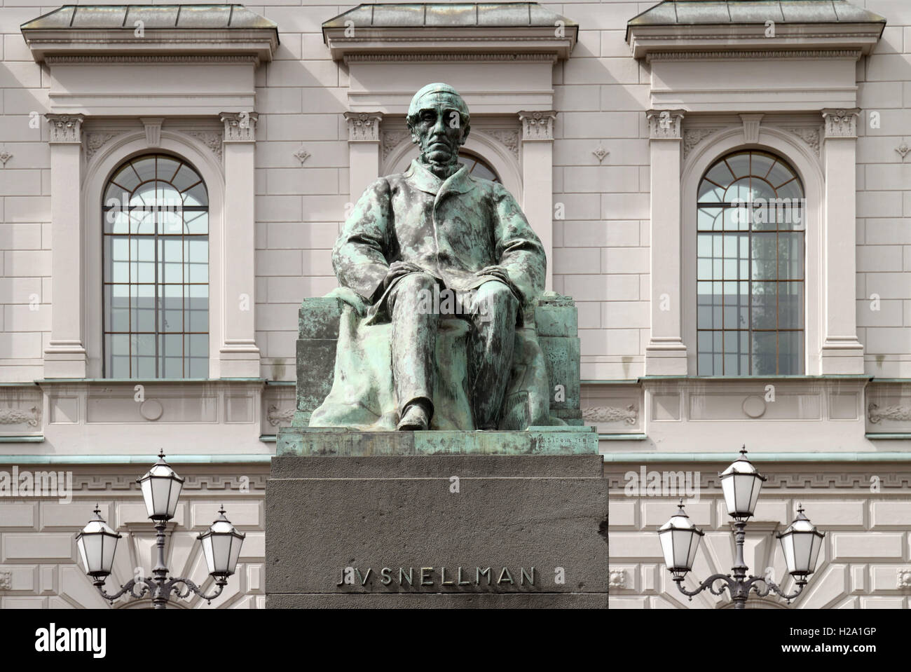 A Statue of Johan Vilhelm Snellman (1806-1881) in front of Suomen ...