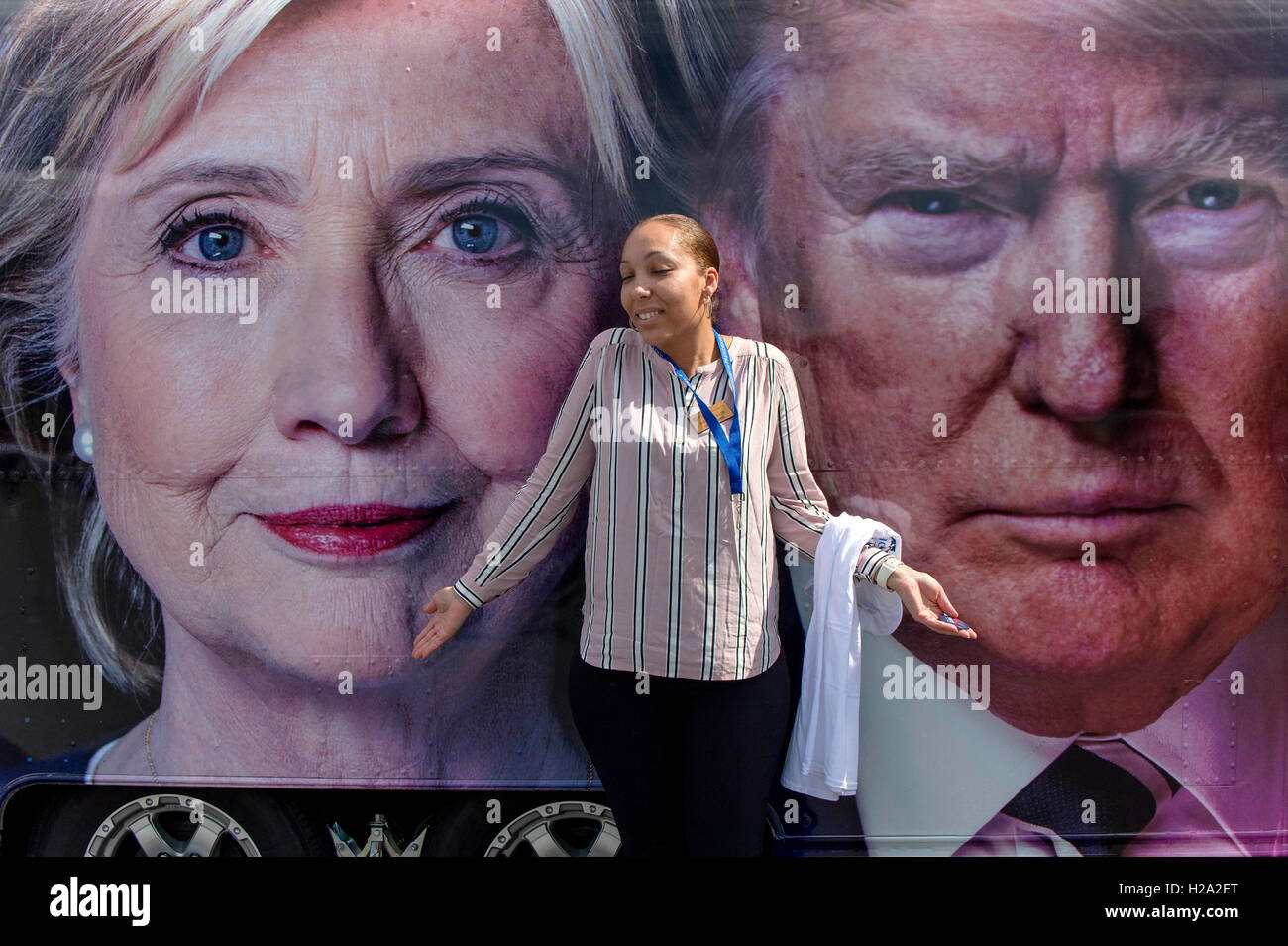 Hempstead, New York, USA. 26th Sep, 2016. People pose in front of the ...