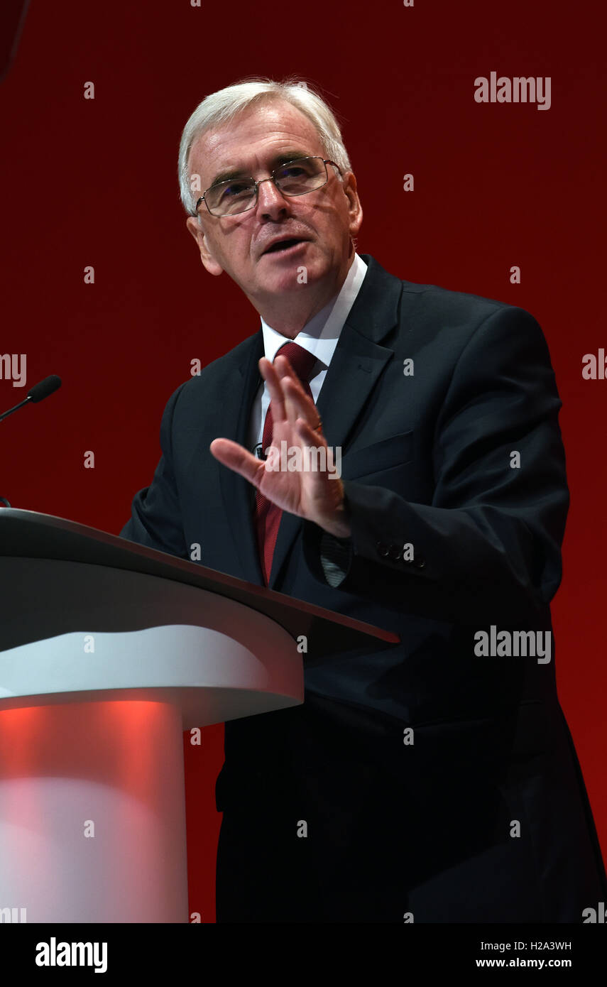 Liverpool, UK. 26th September, 2016. John McDonnell Shadow Chancellor ...