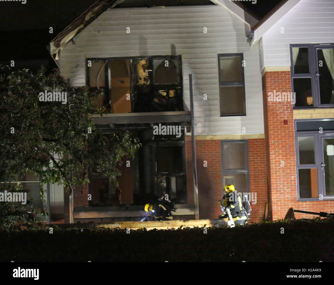 Romsey, UK. 26th September, 2016. Fire has damaged a brand new block of ...