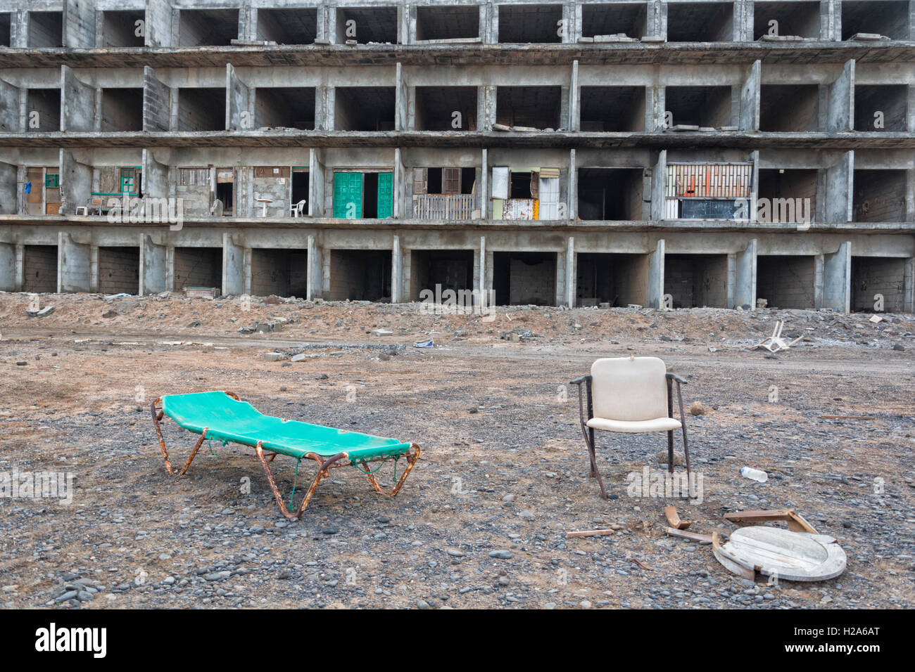 The abandoned hotel is called the Hotel of Los Charcones, but was named Atlante del Sol Hotel ...