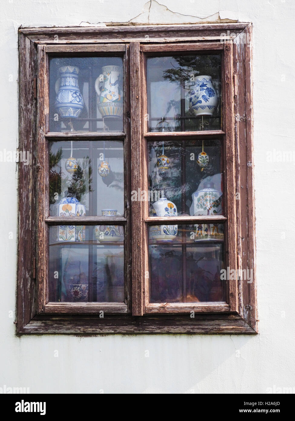 Rustic window with Hungarian pottery Stock Photo - Alamy