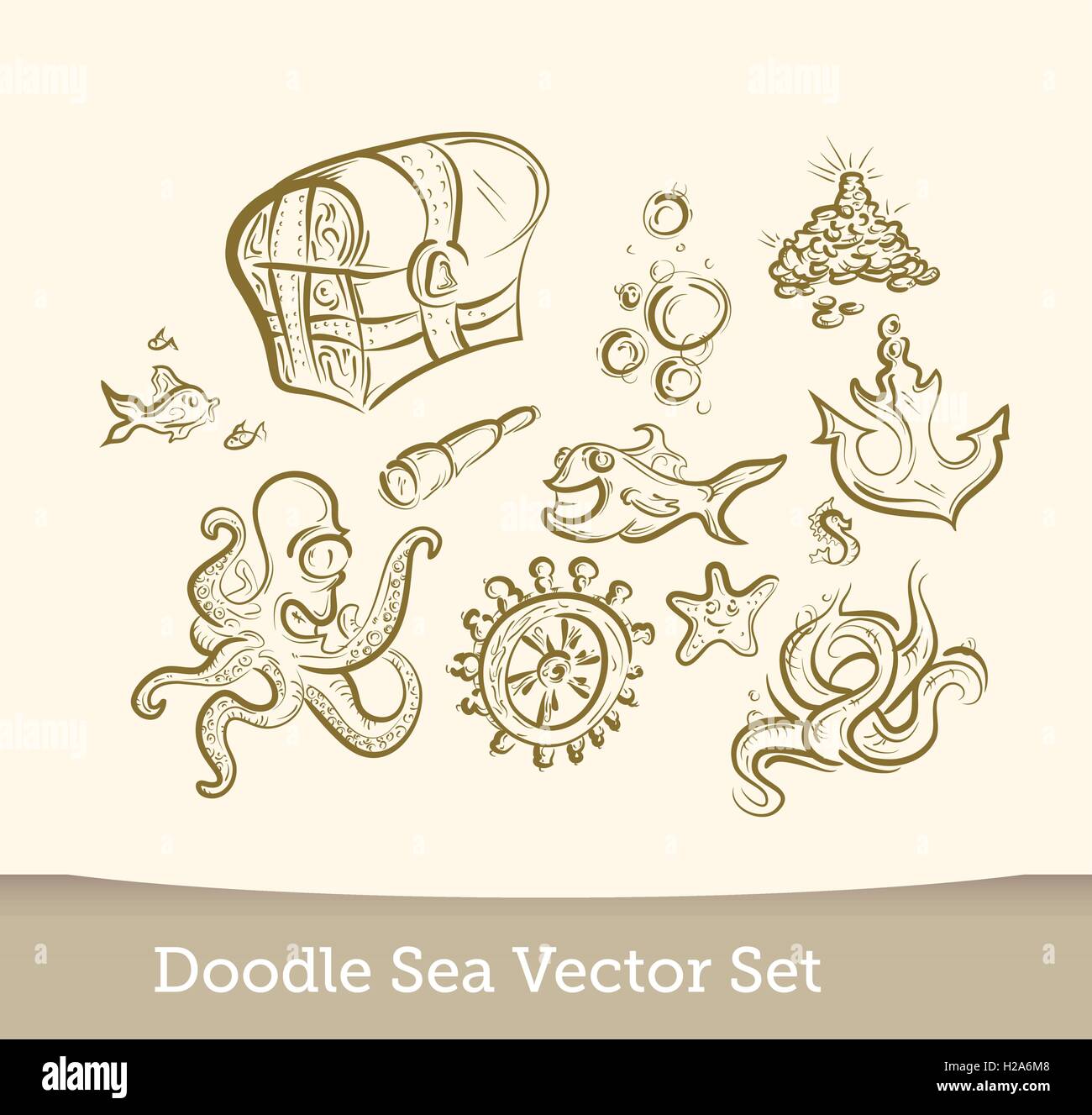 Sea doodle set isolated on white background. Vector Stock Vector Image ...