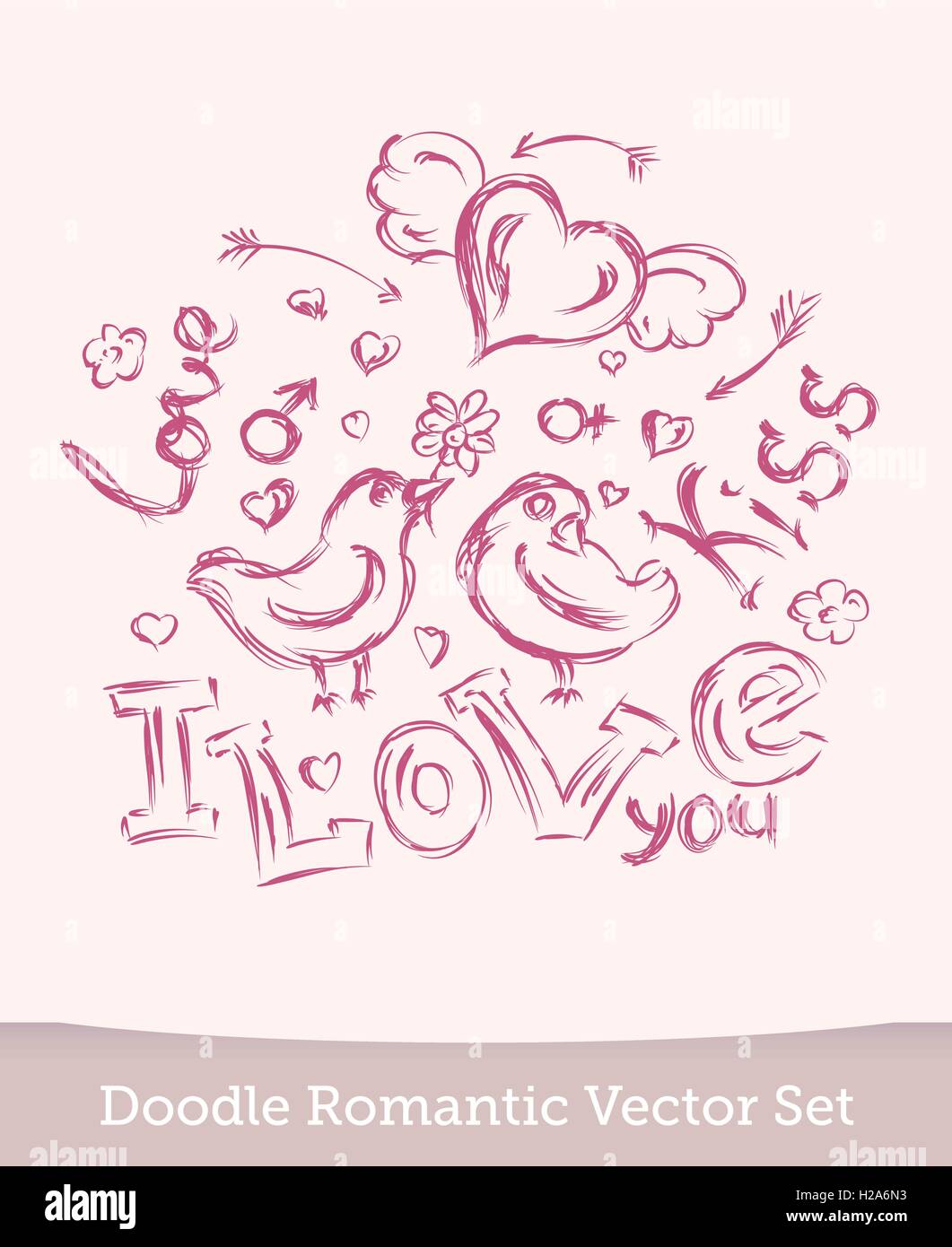 Valentine Day doodle set isolated on white background. Vector Stock ...