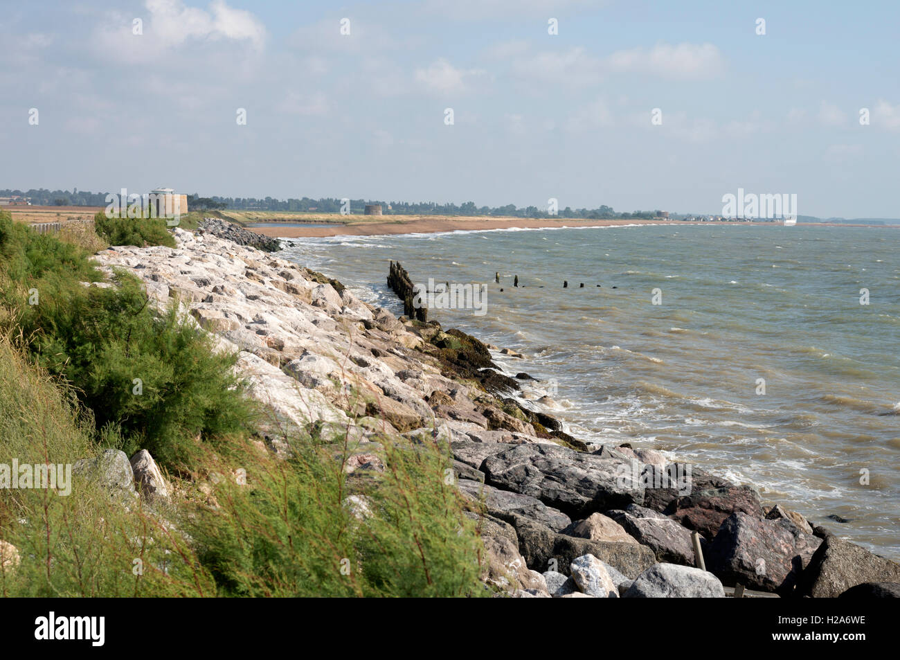 Rock armour protecting the coast from erosion, East Lane, Bawdsey ...