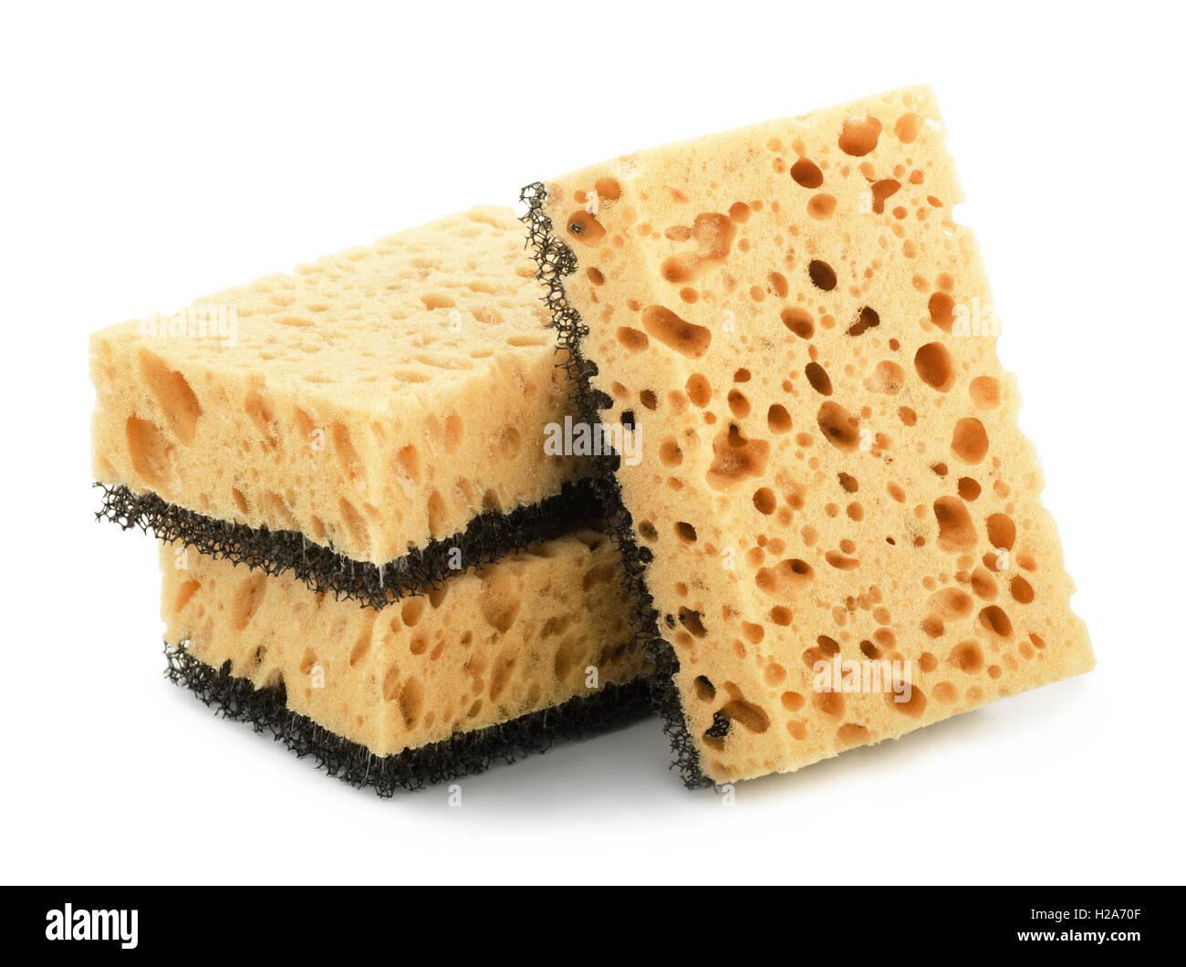 Yellow cleaning sponges with scrub isolated on white background Stock ...