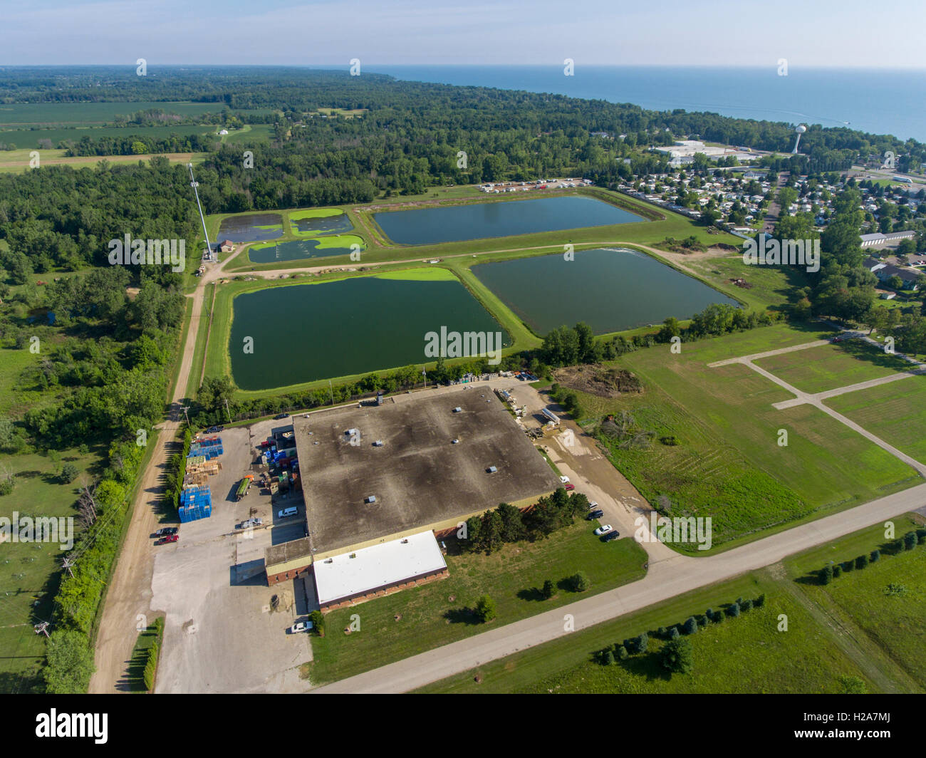 Aerial view of a lagoon waste water treatment system in Lexington ...