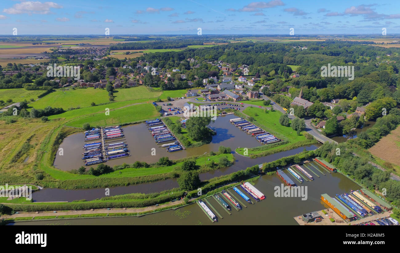 Aerial view of the canal basin at Rufford Lancashire. In the distance ...