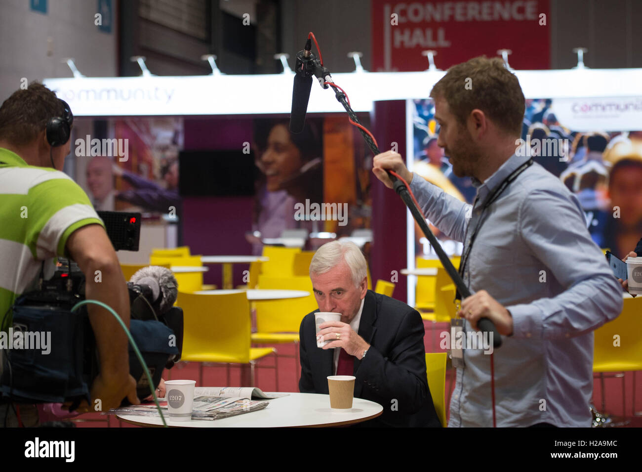 Shadow Chancellor John McDonnell is interviewed by the media on the ...