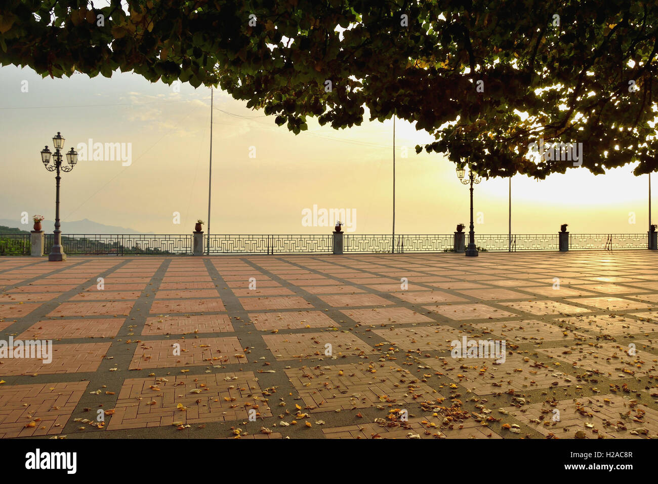 Autumn morning in the empty city square Stock Photo - Alamy
