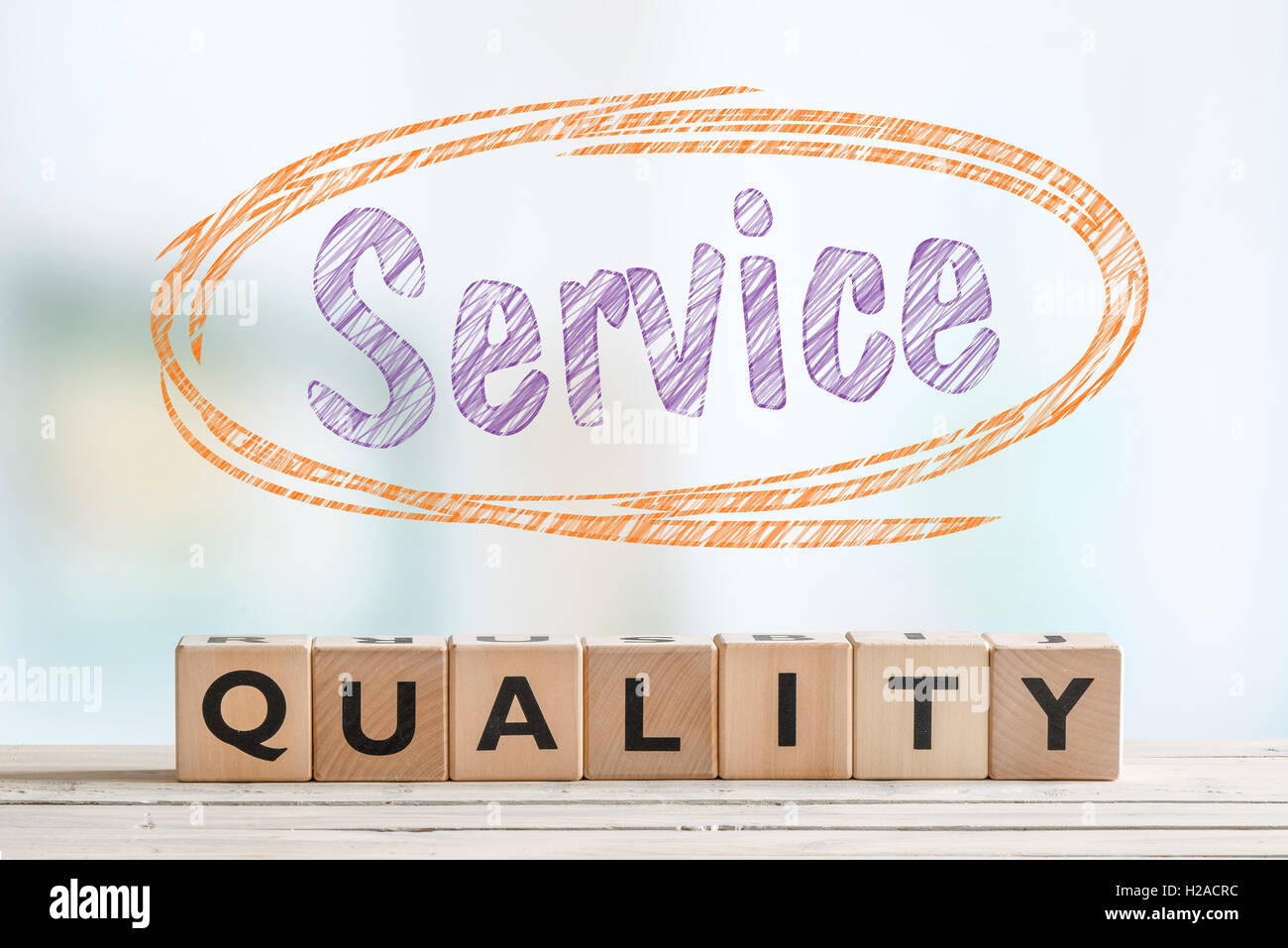 Service quality sign with wooden blocks in a bright room Stock Photo ...