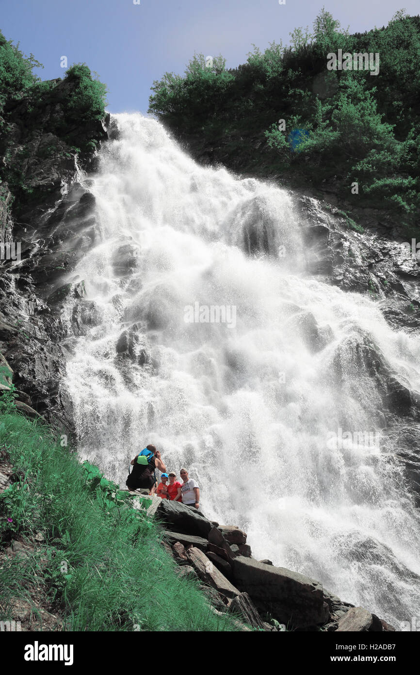 The beautiful Balea waterfall, in the Fagaras mountains, in the ...