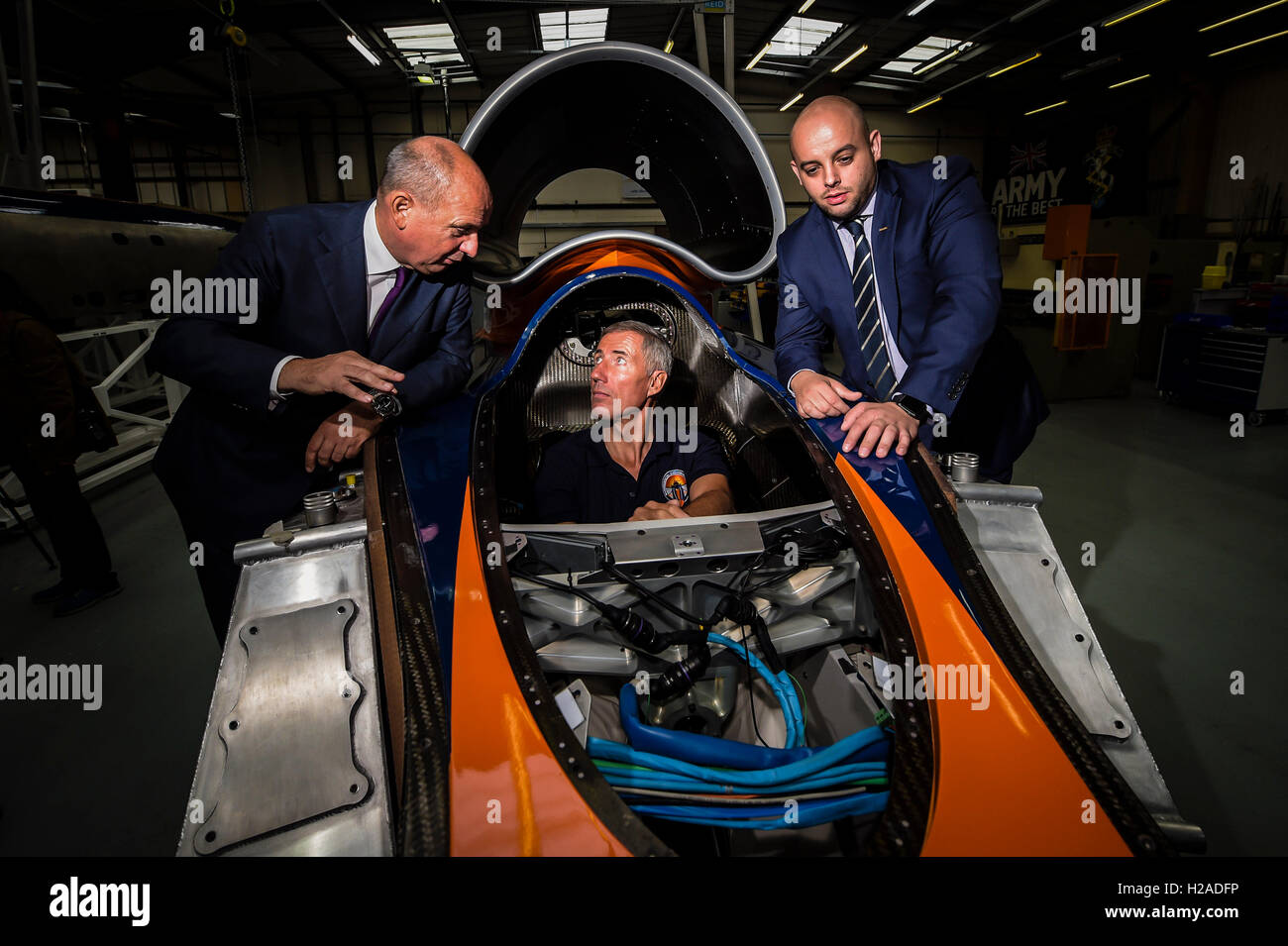 Fighter pilot and driver Andy Green sits in the cockpit of the ...