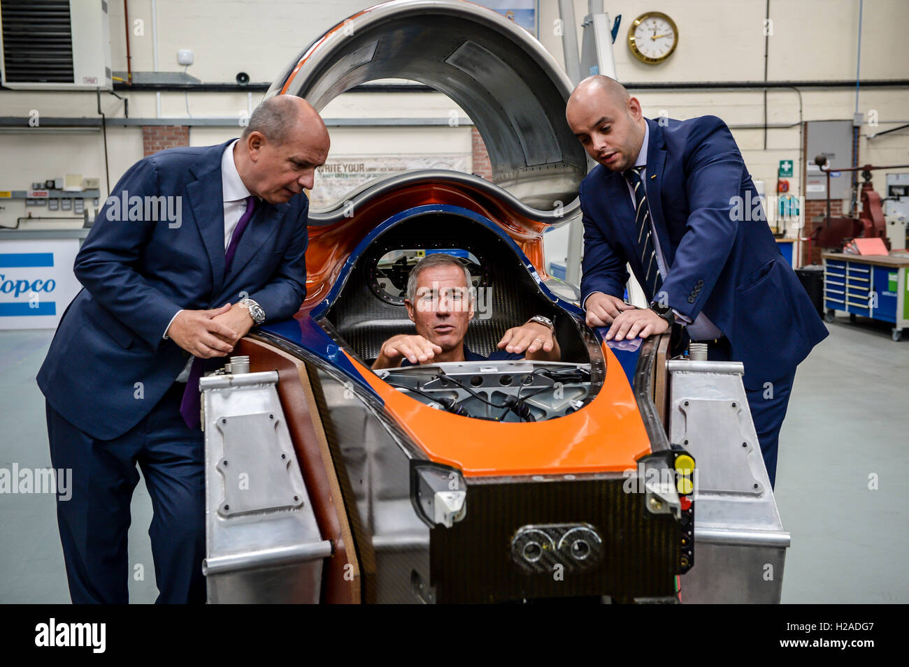 Fighter pilot and driver Andy Green sits in the cockpit of the ...