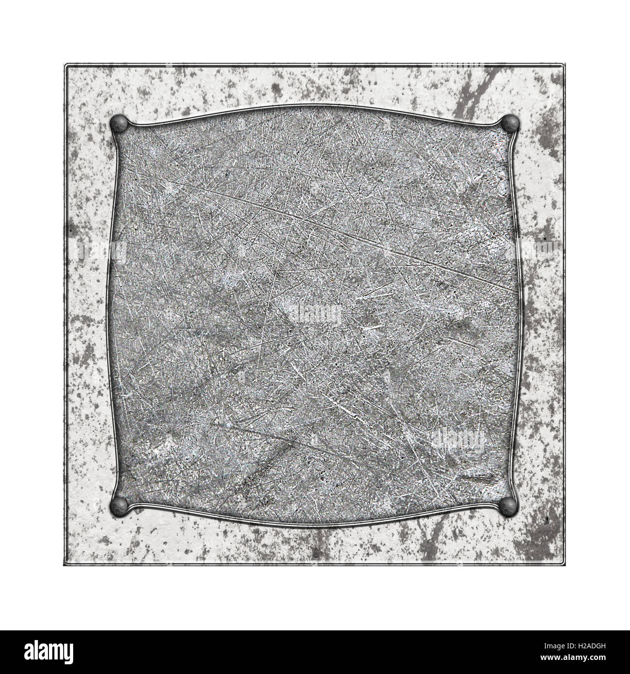 set 8. rusty metal frame on white metal plate. isolated white ...