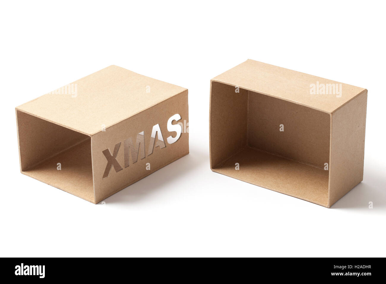 Open and empty carton box for Christmas gifts isolated on white ...