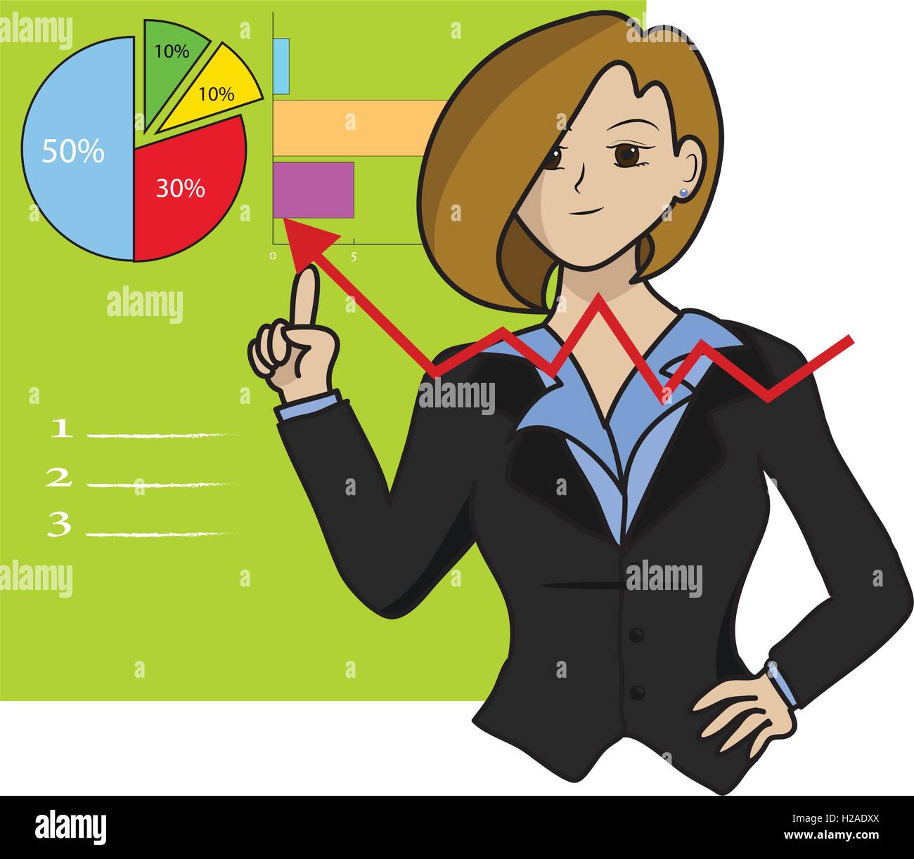 Business woman pointing to growing graph Stock Vector Image & Art - Alamy