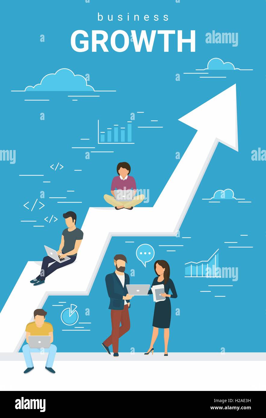 Business growth concept illustration of people working together as team ...