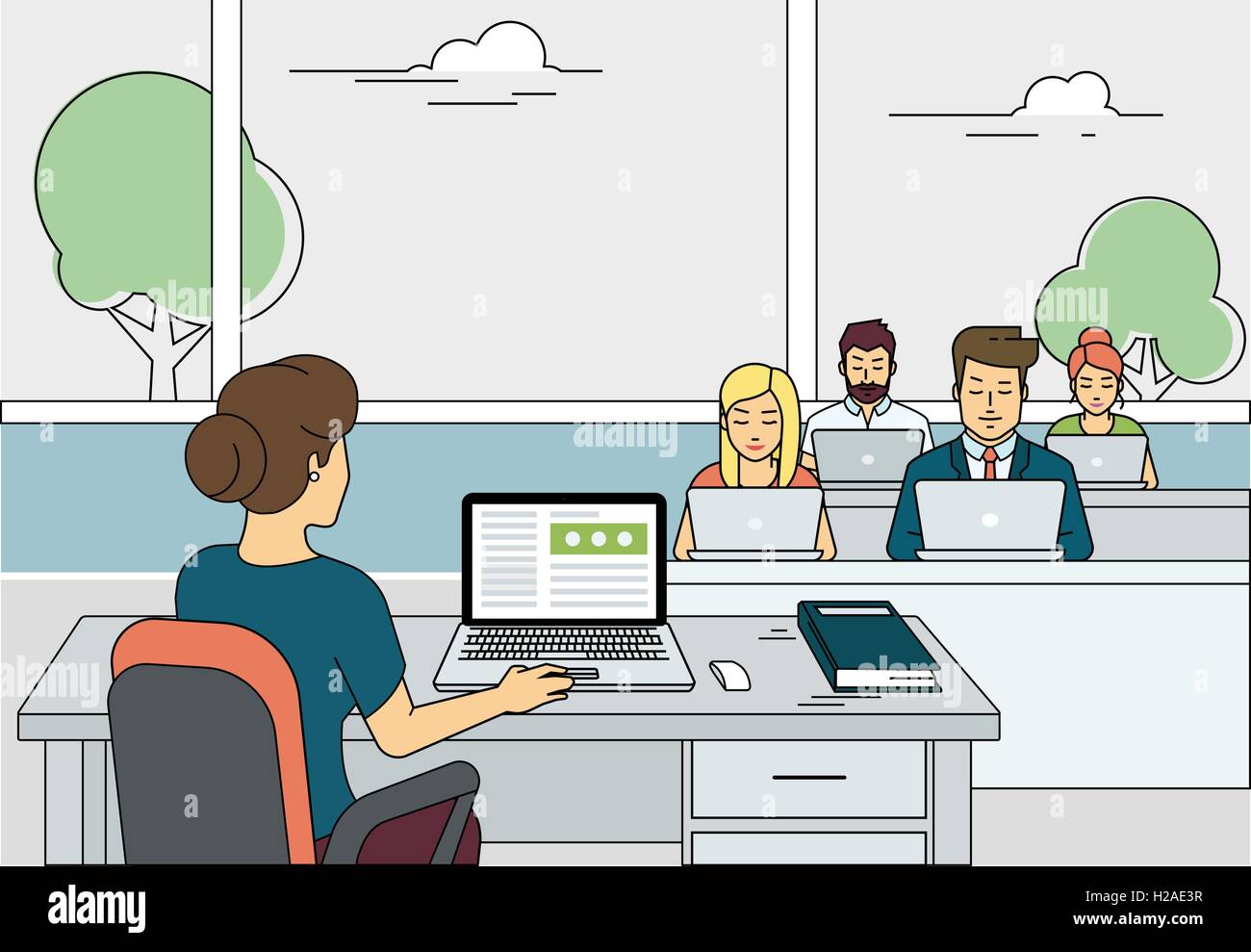 Students in computer lesson Stock Vector Images - Alamy