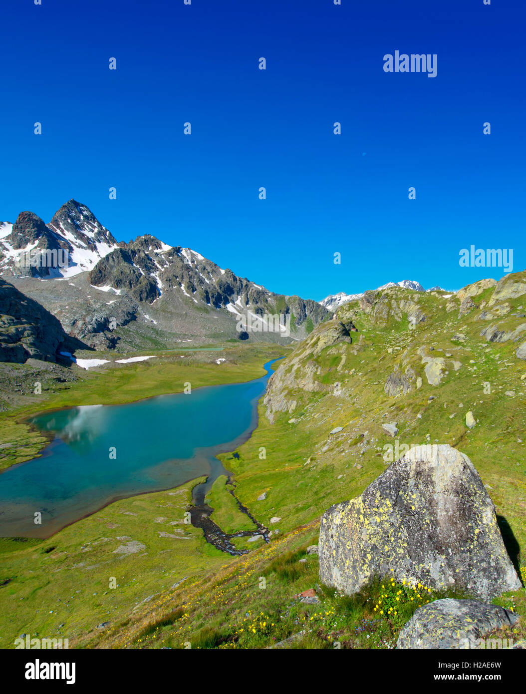 Rutor glacier, Grand Assaly, fusion lake, alpine landscape, Valle d ...