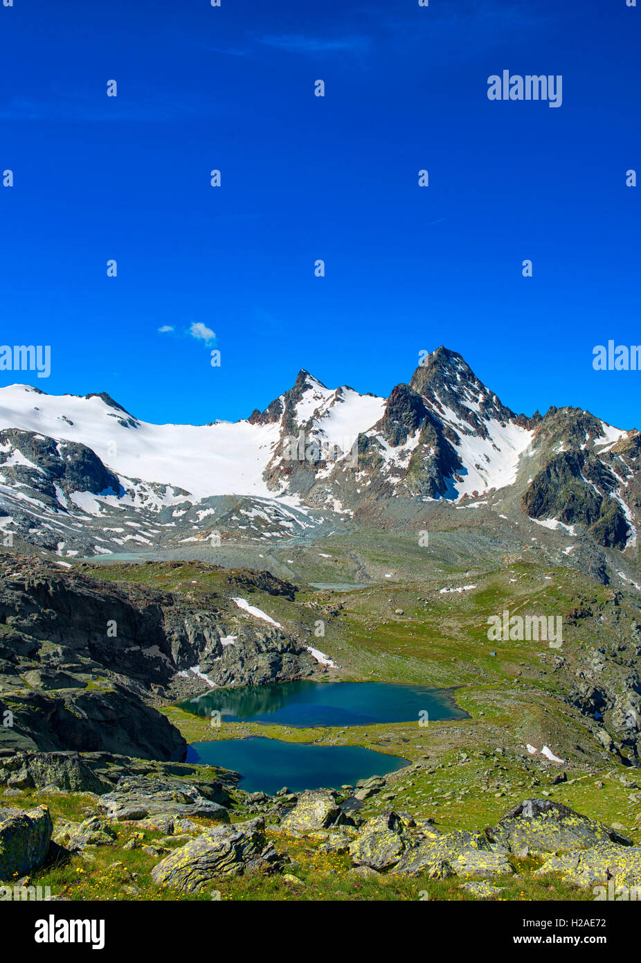 Rutor glacier, Grand Assaly, fusion lake, alpine landscape,Valle d ...