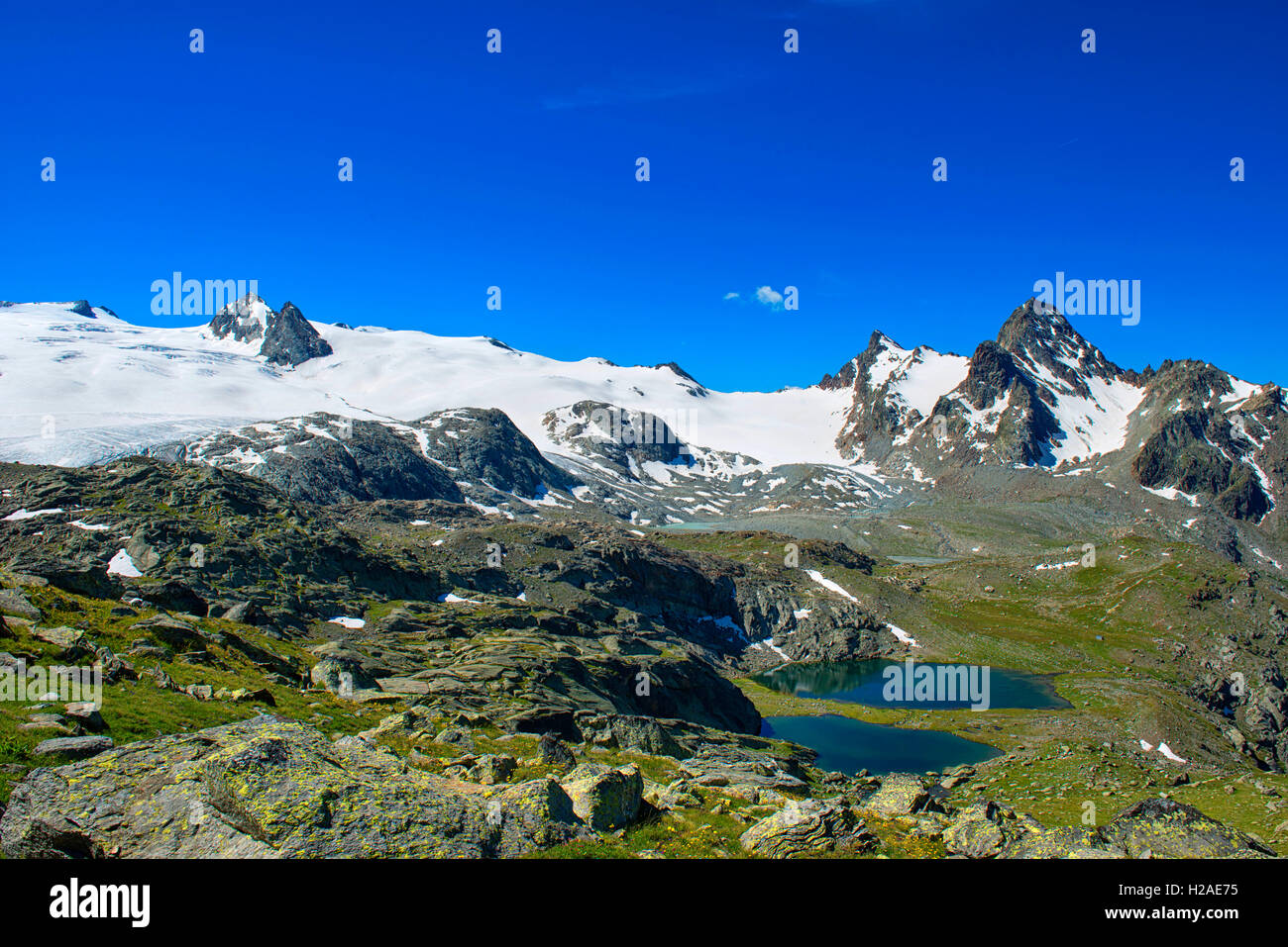 Rutor glacier, Grand Assaly, Le Vedette, fusion lake, alpine landscape ...