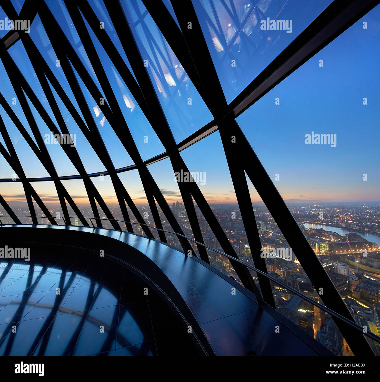 Sunset view of city from upper level. The Gherkin, London, United ...