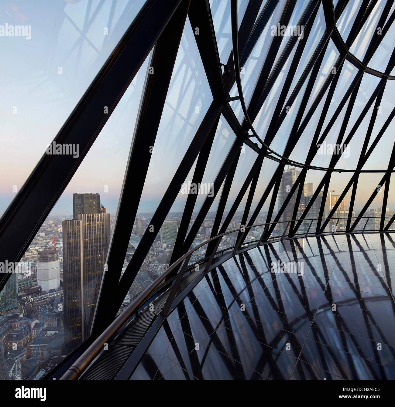 Sunset view of city from upper level. The Gherkin, London, United ...