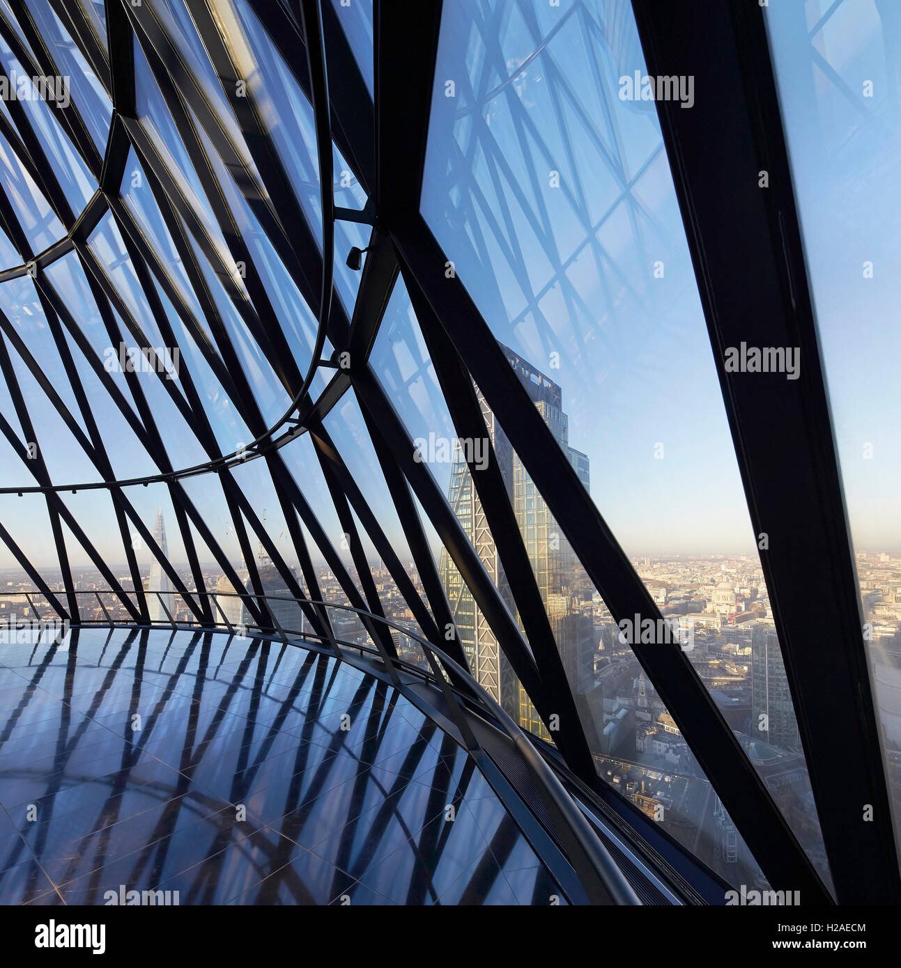 Sunset view of city from upper level. The Gherkin, London, United ...