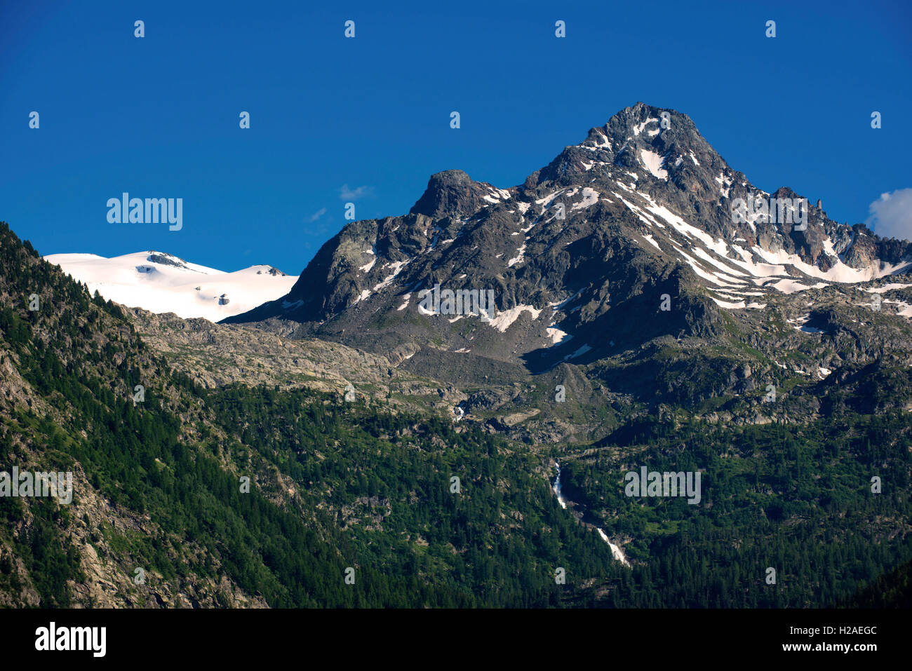Rutor glacier,Grand Assaly, waterfalls of Rutor, alpine landscape ...