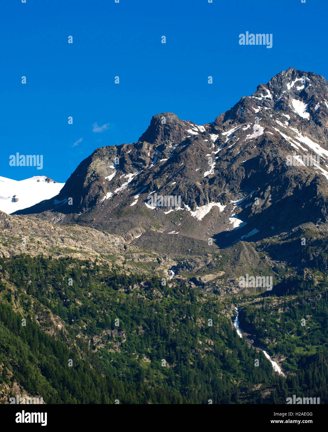 Rutor glacier,Grand Assaly, waterfalls of Rutor, alpine landscape ...