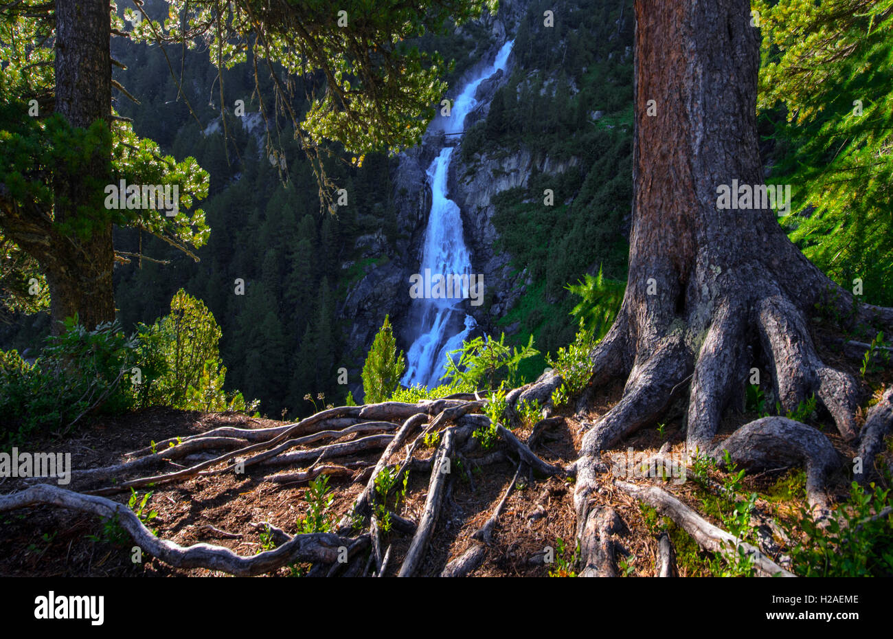 Mountain landscape, La Tuile Valley, waterfalls of Rutor, Valle d'Aosta ...